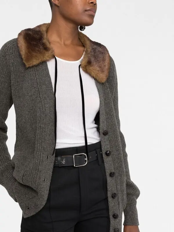 Saint Laurent Shearling-trim Ribbed Knit Coat