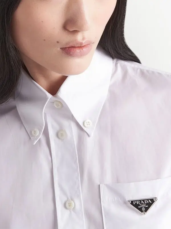 Prada Triangle-Logo Poplin Shirt - White | Editorialist