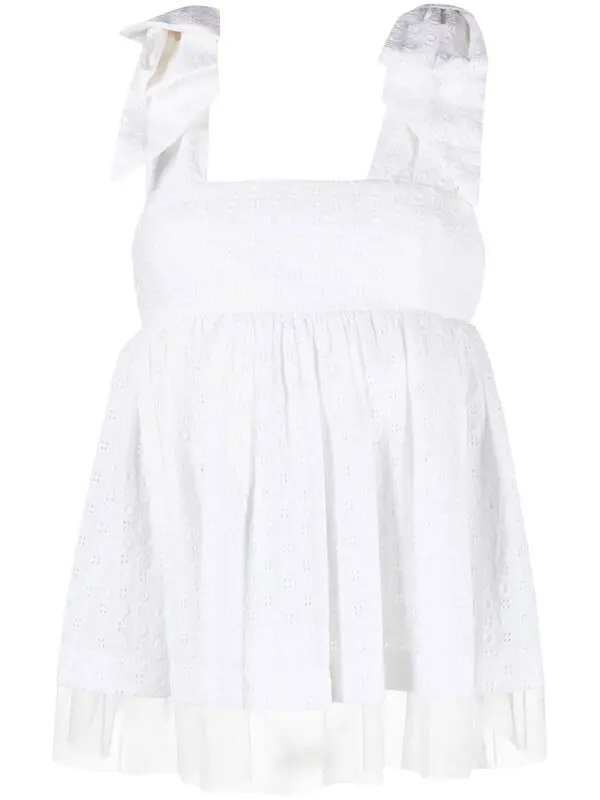 Viktor & Rolf Sleeveless Broderie-anglaise Blouse - White