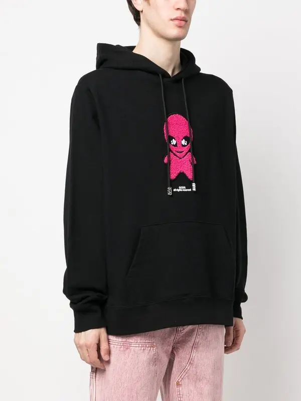 Gcds Cotton Alien-patch Hoodie - Black