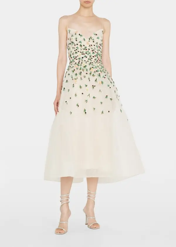 monique lhuillier floral embroidered tea length dress Embroidered Off Shoulder Bridal Gown by Adrianna Papell 31267 – ABC Fashion main image 0