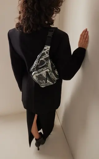 Balenciaga Explorer Graffiti-Printed Leather Beltpack - Black