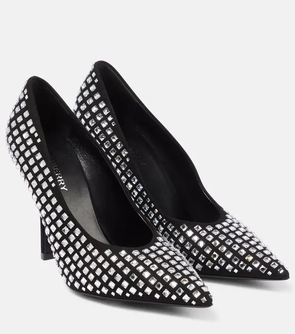 Burberry Crystal-embellished Suede Pumps
