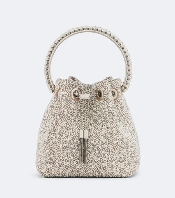 JIMMY CHOO Bon Bon Embellished Bucket Bag - White