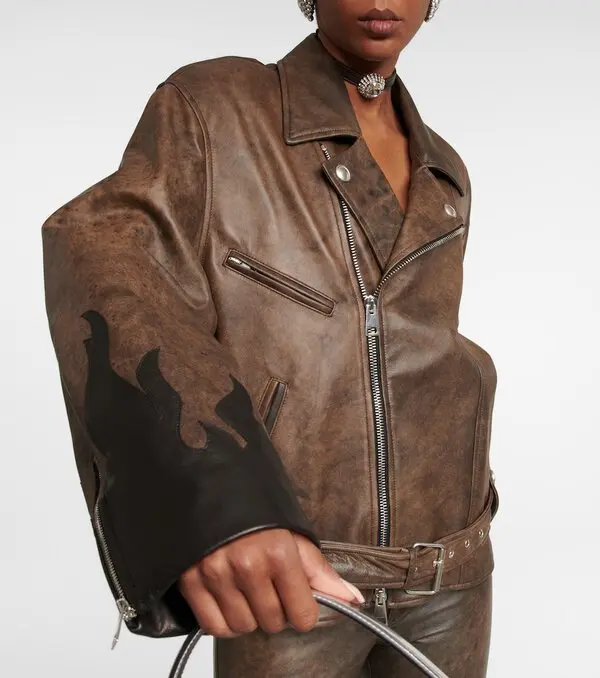Alessandra Rich Leather Biker Jacket