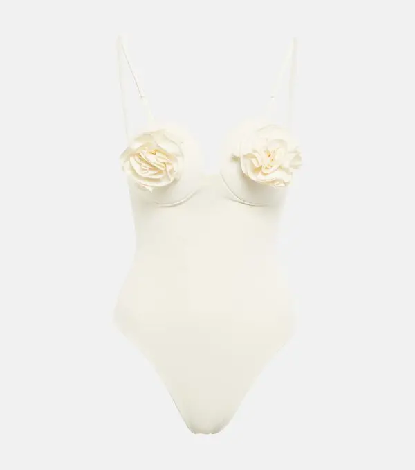 Magda Butrym Floral Appliqué One Piece Swimsuit - White