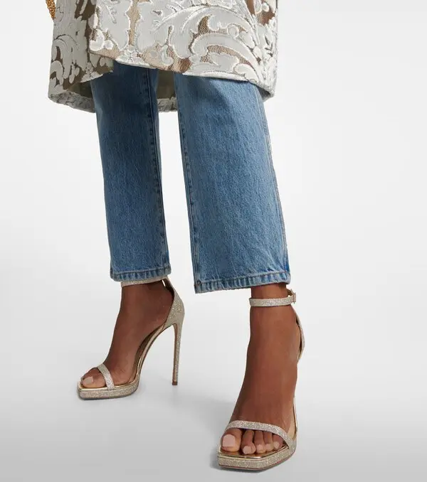 JIMMY CHOO Alva 120 Embellished Leather Sandals - Silver