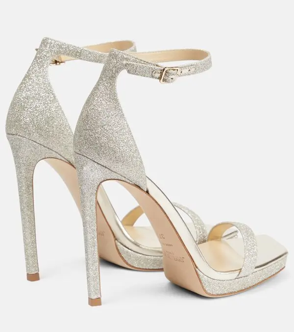JIMMY CHOO Alva 120 Embellished Leather Sandals - Silver