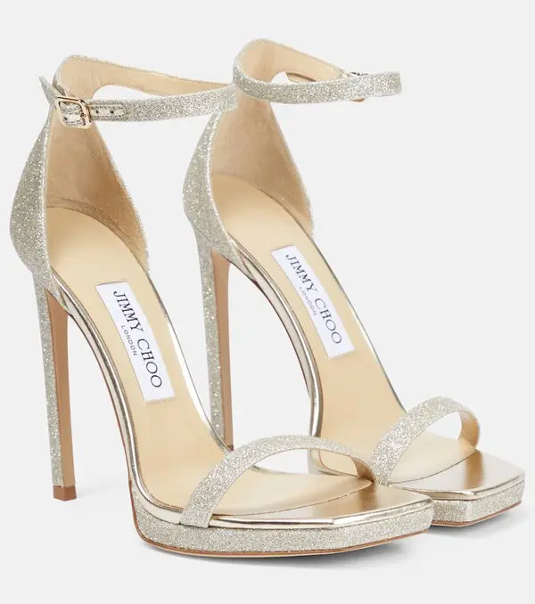 JIMMY CHOO Embellished Leather Sandals - Silver