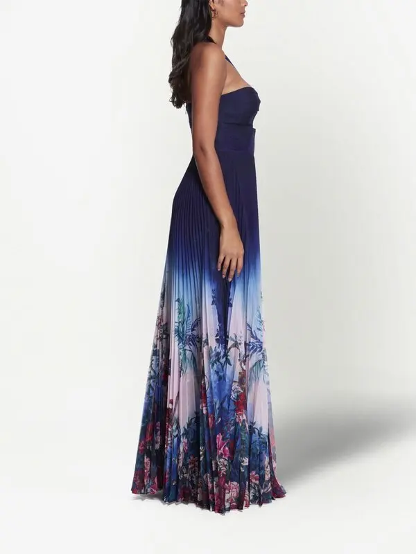 Marchesa Floral-print Pleated Gown