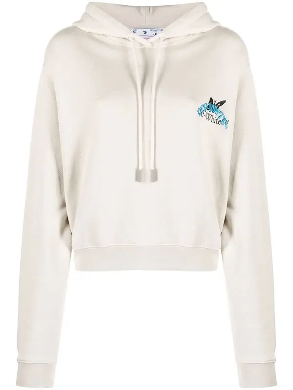 Off-White Cotton Embroidered Hoodie