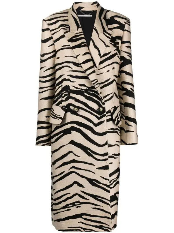 Stella McCartney Tiger Print Double-breasted Coat - Neutrals