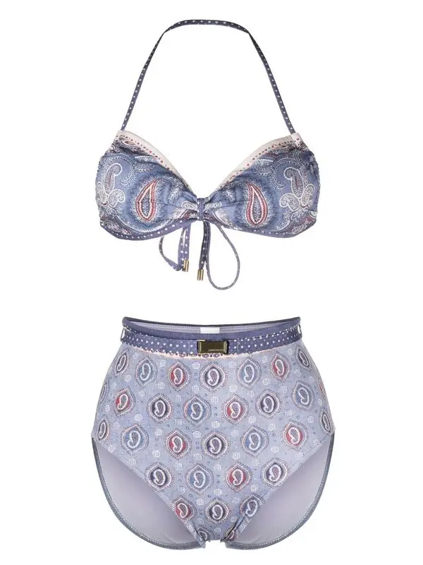 Zimmermann Paisley Print Halterneck Bikini - Blue