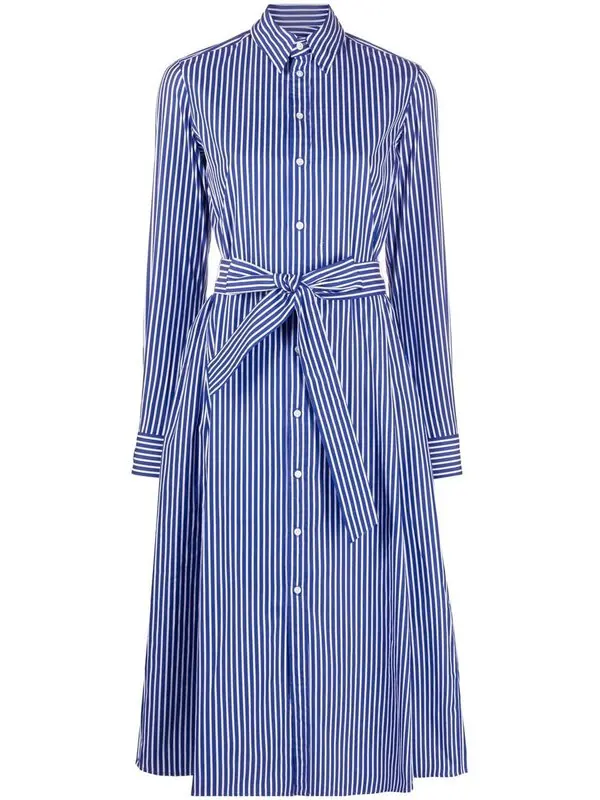 Polo Ralph Lauren Striped Belted Shirt Dress - Blue