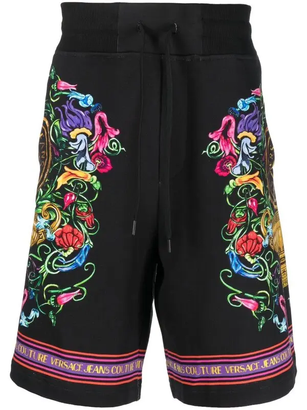 Versace Abstract-print Cotton Track Shorts - Black