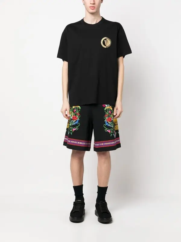 Versace Abstract-print Cotton Track Shorts - Black