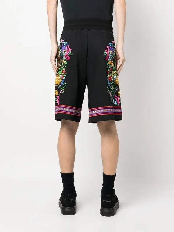 Versace Abstract-print Cotton Track Shorts - Black