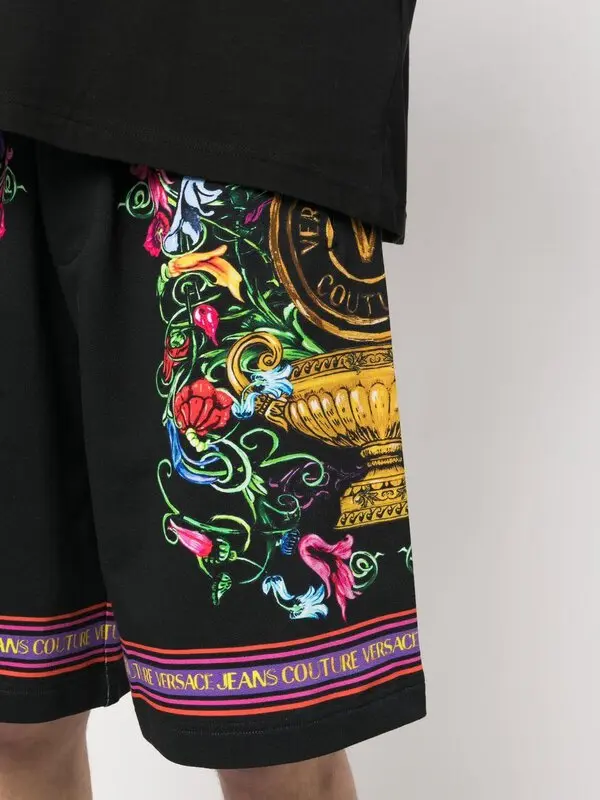 Versace Abstract-print Cotton Track Shorts - Black