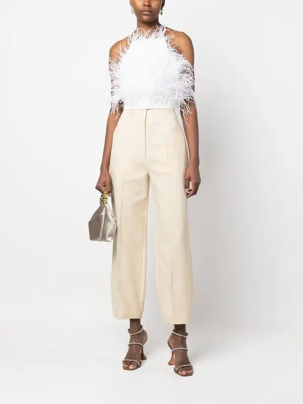 Cult Gaia Joey Feather Crepe-de-chine Top - White