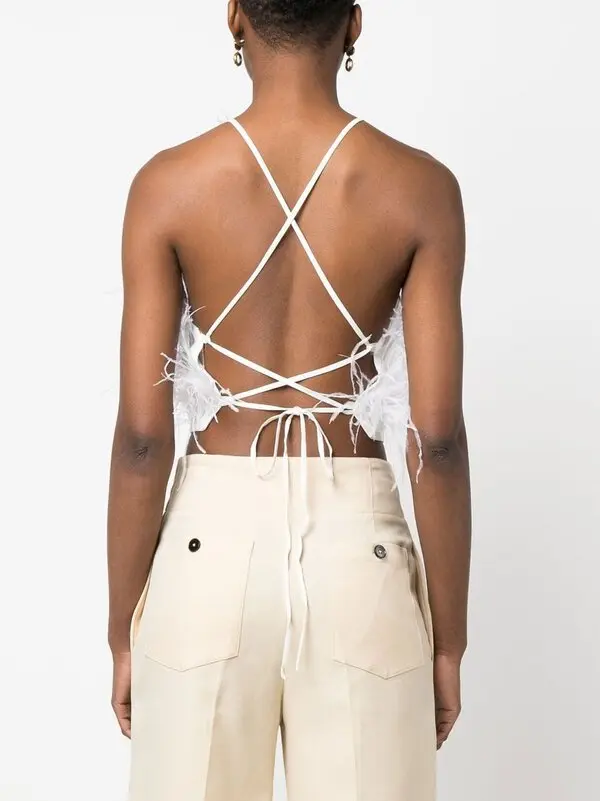 Cult Gaia Joey Feather Crepe-de-chine Top - White