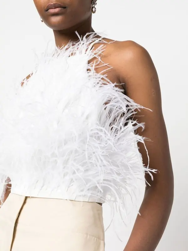 Cult Gaia Joey Feather Crepe-de-chine Top - White