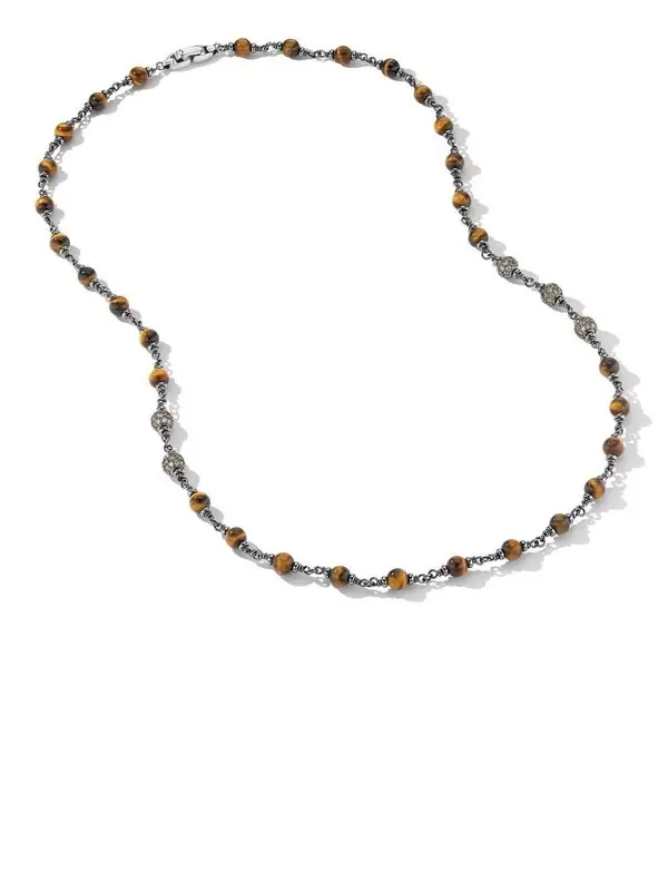 David Yurman Sterling Rosary Necklace With Diamond And Tiger Eye