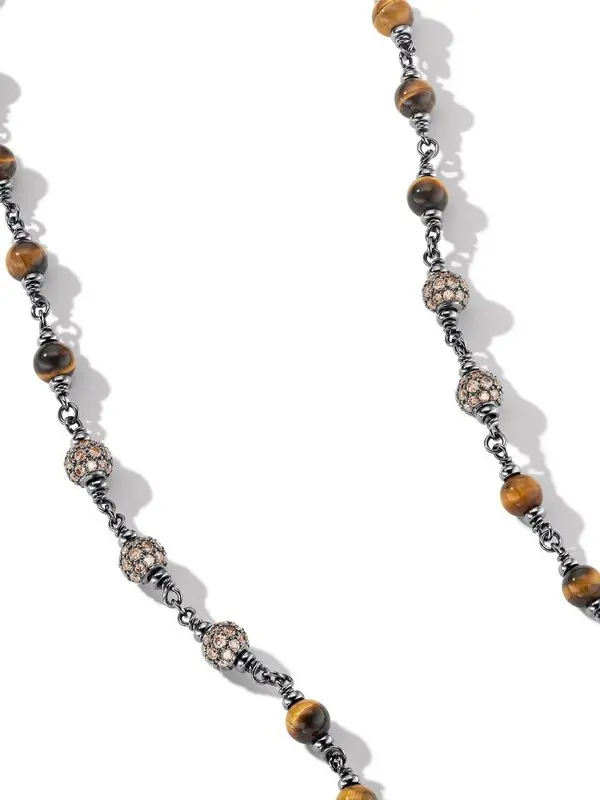 David Yurman Sterling Rosary Necklace With Diamond And Tiger Eye
