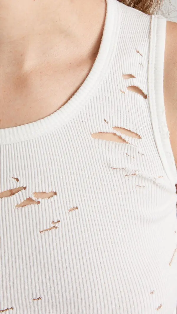 R13 Distressed Ribbed Tank - Ecru