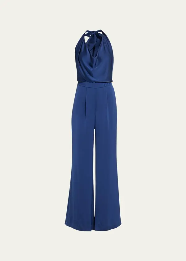 Ramy Brook Harriet Satin Halter Jumpsuit - Spring Navy
