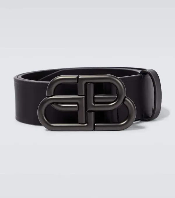 Balenciaga Bb Logo Leather Belt - Black