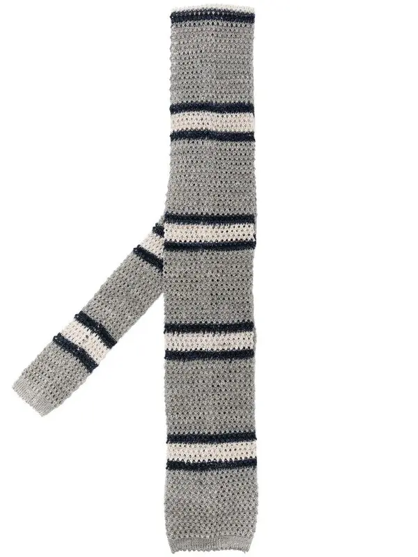 Brunello Cucinelli Cotton-linen Stripe Knit Neck Tie - Grey