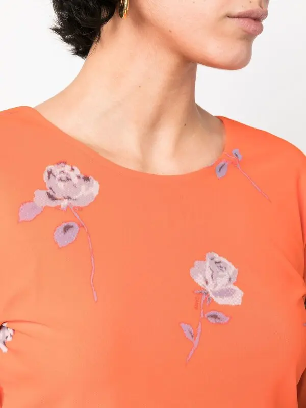 GANNI Mesh-detail Floral-print T-shirt