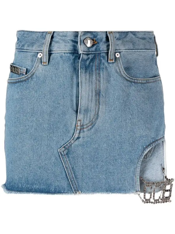 Gcds Cut-out Denim Mini Skirt