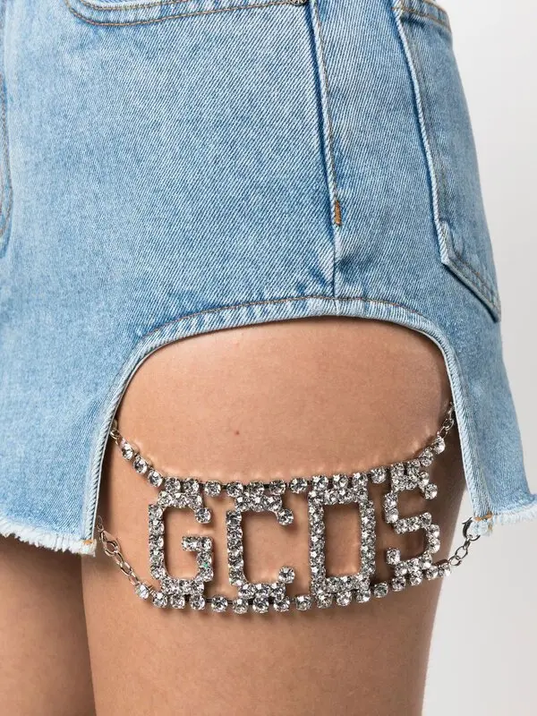 Gcds Cut-out Denim Mini Skirt