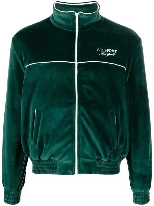 SPORTY & RICH Logo-embroidered Zipped Sweatshirt - Green