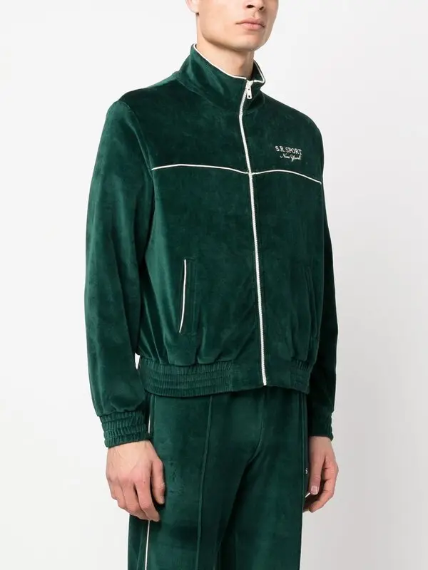 SPORTY & RICH Logo-embroidered Zipped Sweatshirt - Green