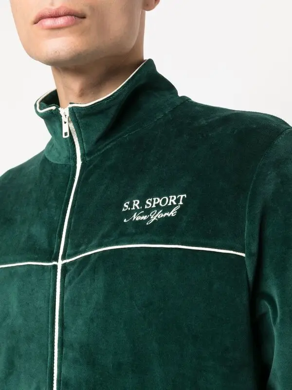SPORTY & RICH Logo-embroidered Zipped Sweatshirt - Green
