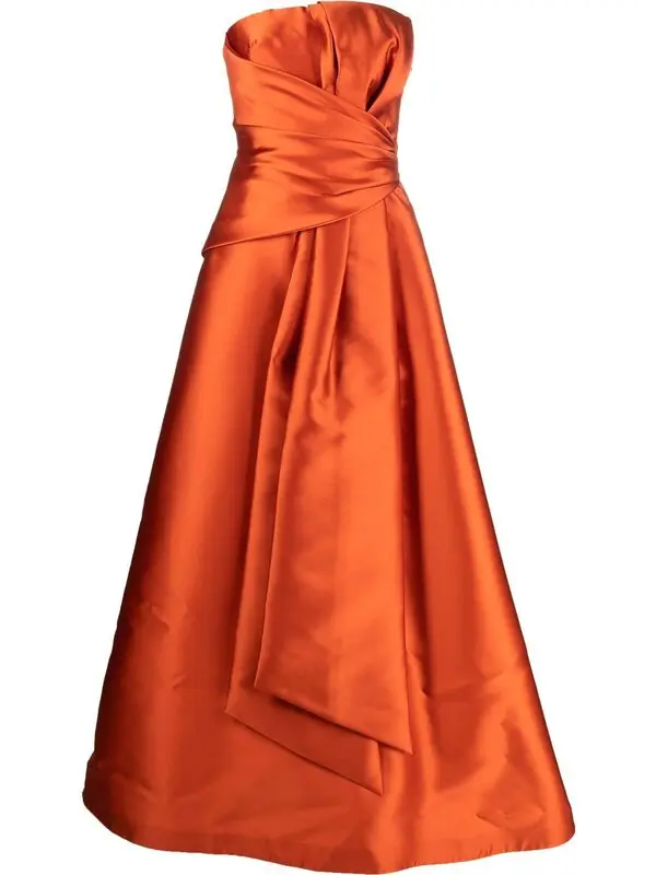 Alberta Ferretti Gathered-detail Strapless Gown - Orange