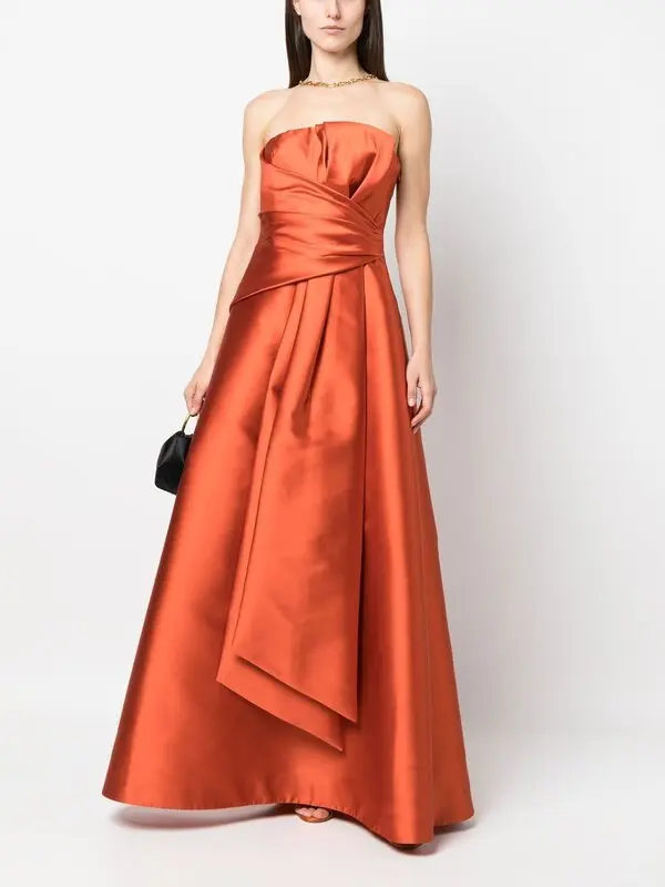 Alberta Ferretti Gathered-detail Strapless Gown - Orange