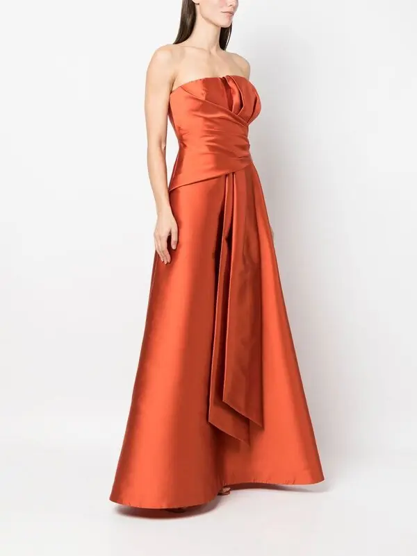 Alberta Ferretti Gathered-detail Strapless Gown - Orange