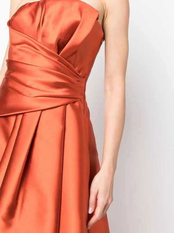 Alberta Ferretti Gathered-detail Strapless Gown - Orange
