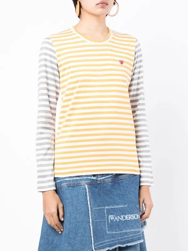 Play Comme Des Garcon Bi-colour Long-sleeve T-shirt - Yellow