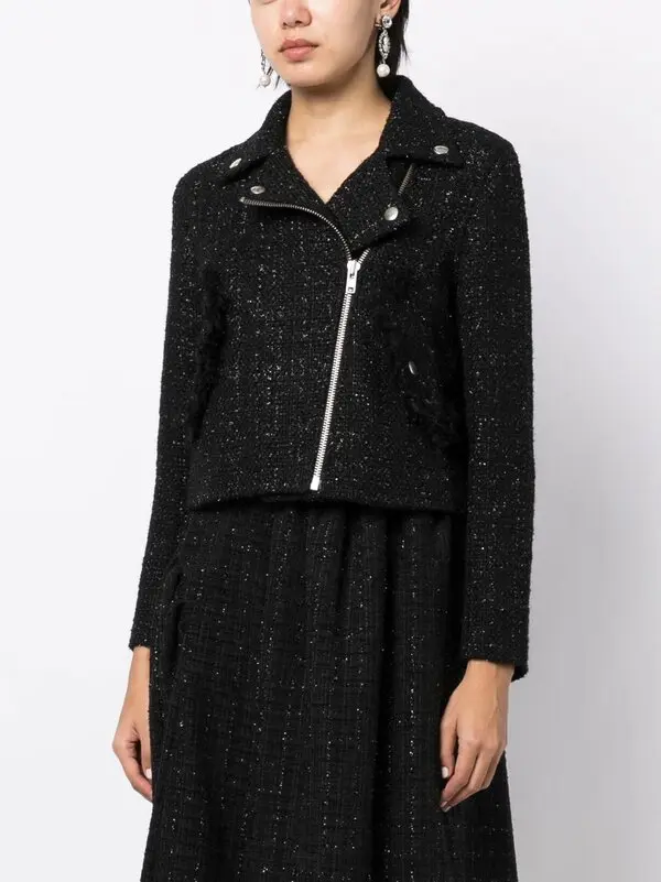 Goen.j Tweed Cropped Biker Jacket - Black