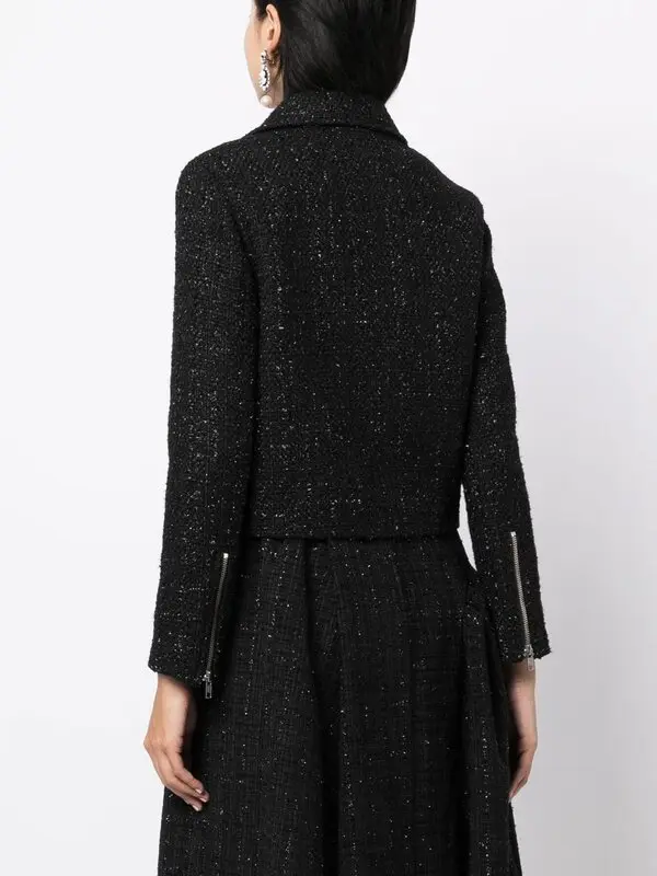 Goen.j Tweed Cropped Biker Jacket - Black