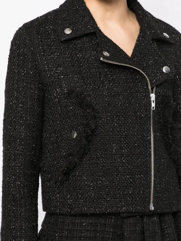 Goen.j Tweed Cropped Biker Jacket - Black