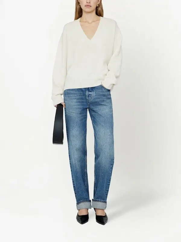 ANINE BING Lee V-neck Cashmere Jumper - White
