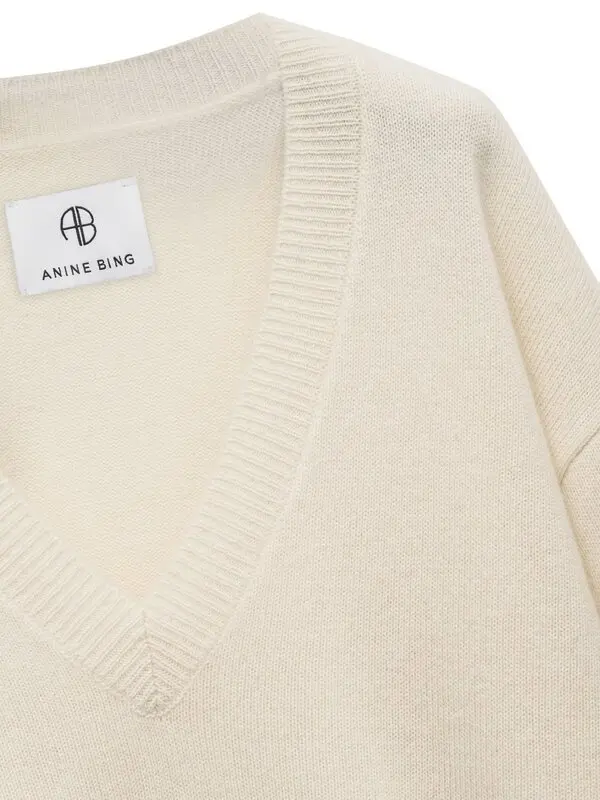 ANINE BING Lee V-neck Cashmere Jumper - White