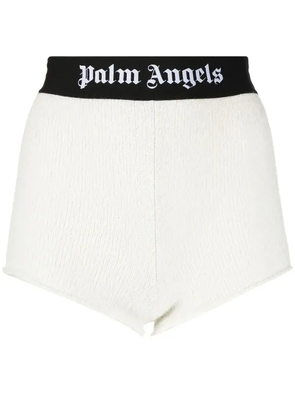 Palm Angels Logo Waistband Bouclé Knitted Shorts