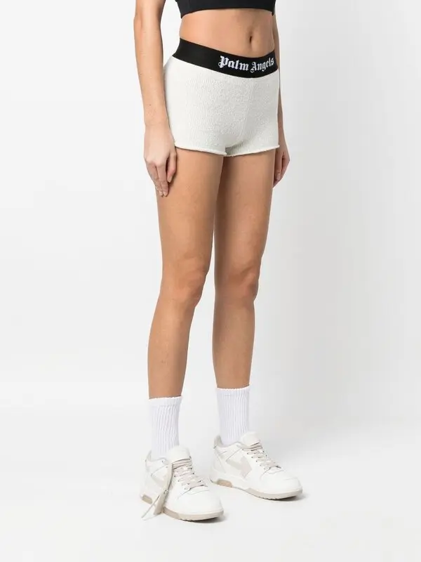 Palm Angels Logo Waistband Bouclé Knitted Shorts