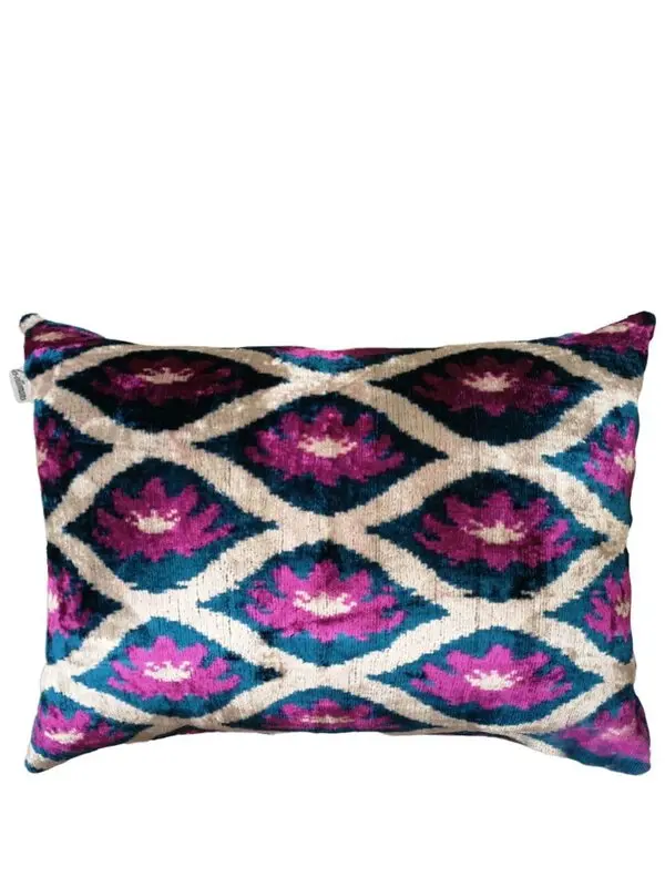 LES-OTTOMANS Jacquard Velvet Cushion - Pink